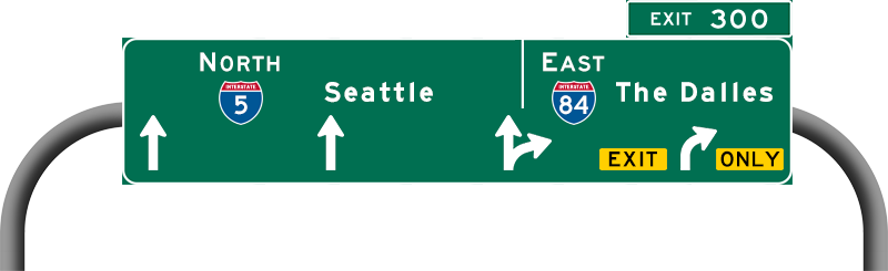 Option lane with "EXIT ONLY" guide signs